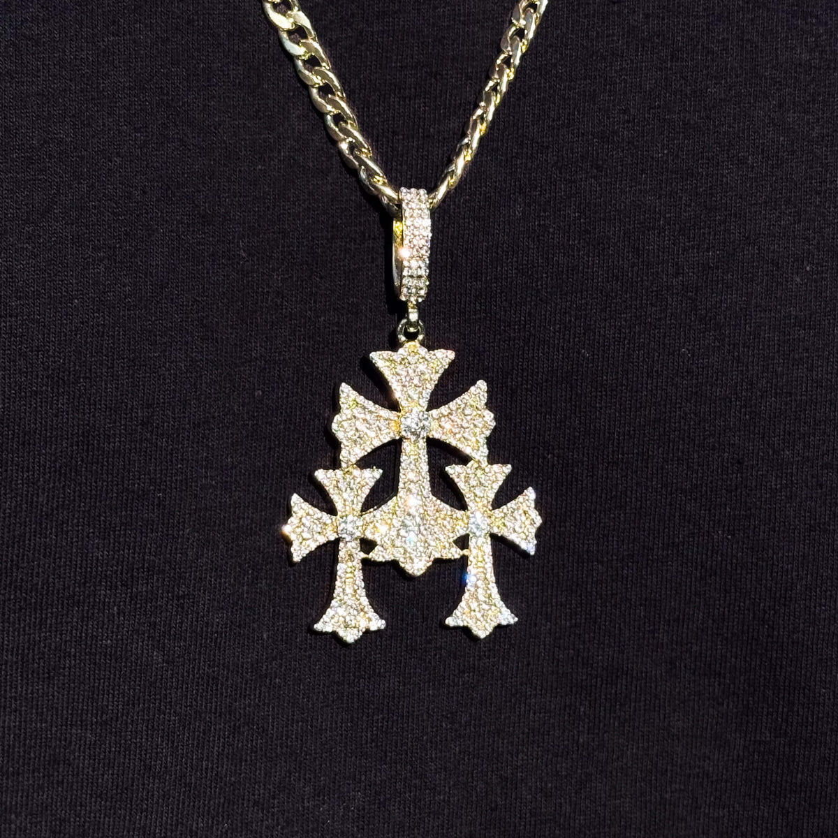 Men's Large Iced Out Triple Cross Pendant with 5mm Cuban Chain