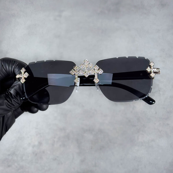 Iced Triple Cross Sunglasses - Black Lens